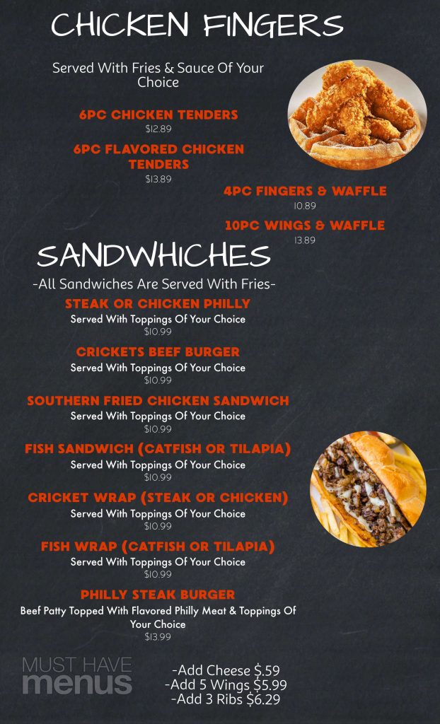 Menu | J.R. Crickets