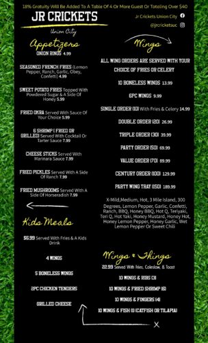 Menu | J.R. Crickets