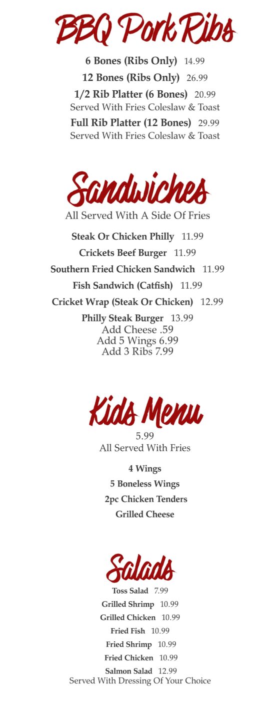 Menu | J.R. Crickets