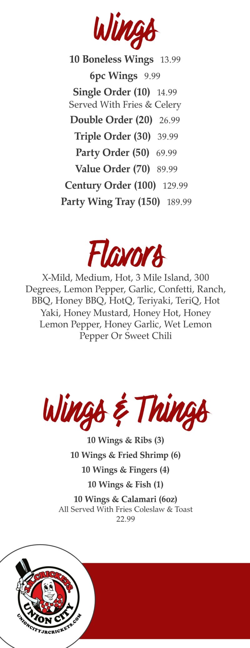 Menu | J.R. Crickets